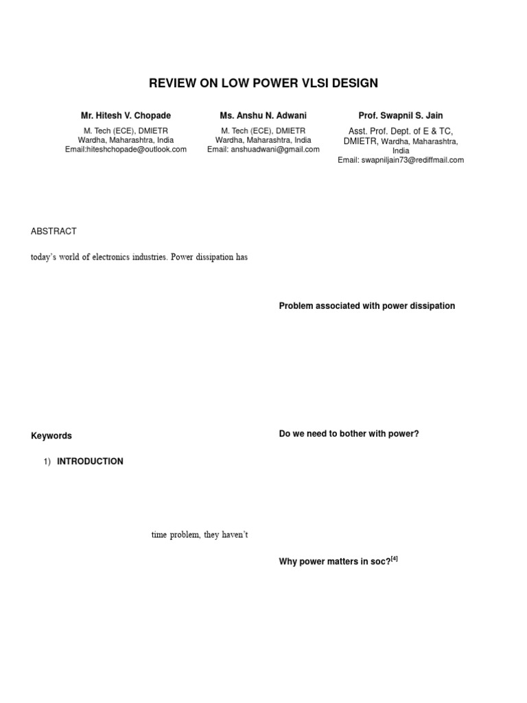 Review On Low Power Vlsi Design Pdf Cmos Mosfet