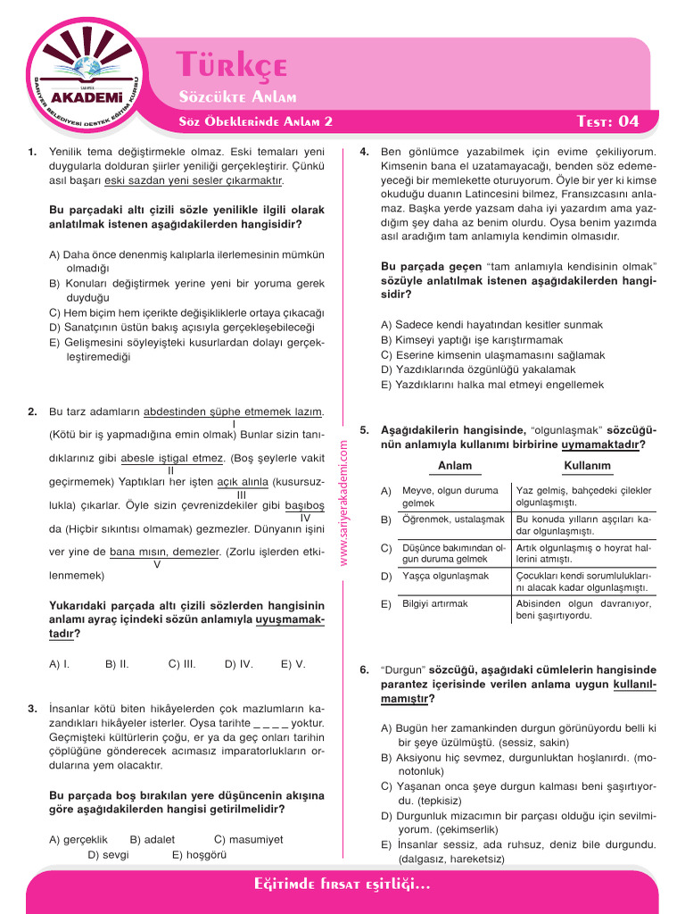 TRK U1 T4 Sozcukteanlam | PDF