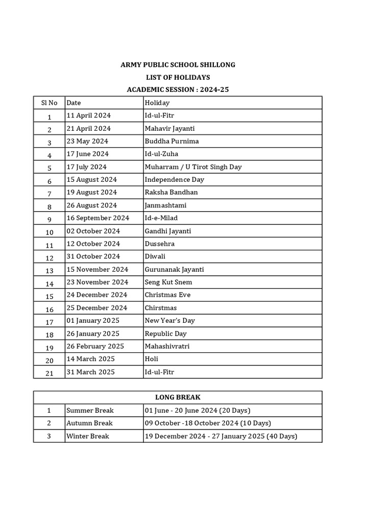 List of Holidays 2024-25 | PDF