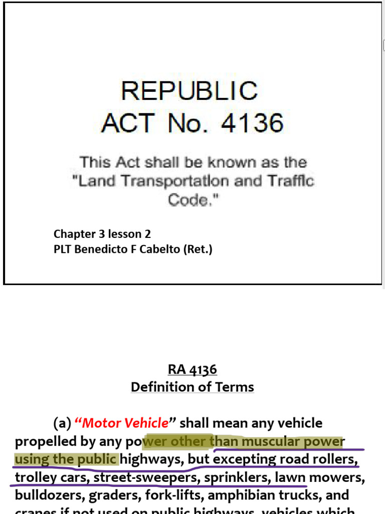 RA 4136: Motor Vehicle Regulations | PDF | Traffic | Intersection (Road)