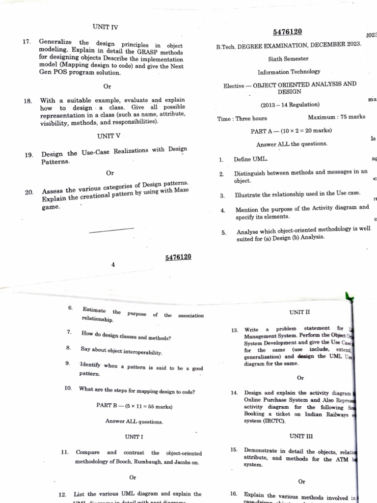 Ooad Question Paper Pdf Personal Identification Number Automated