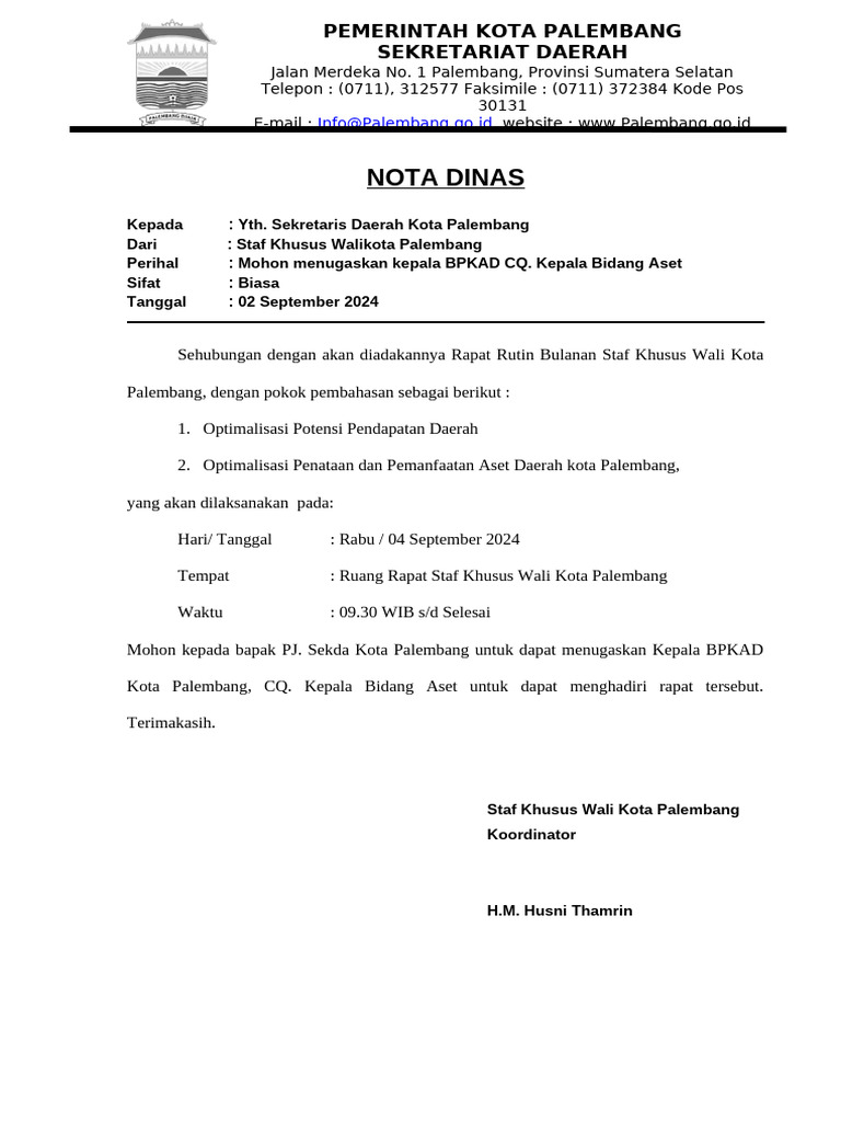 NOTA DINAS Rapatt | PDF