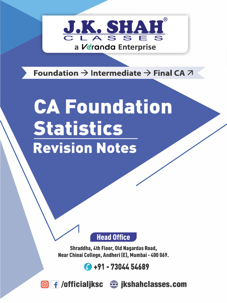 CA Foundation Statistics - Revision Notes | PDF | Standard Deviation | Odds