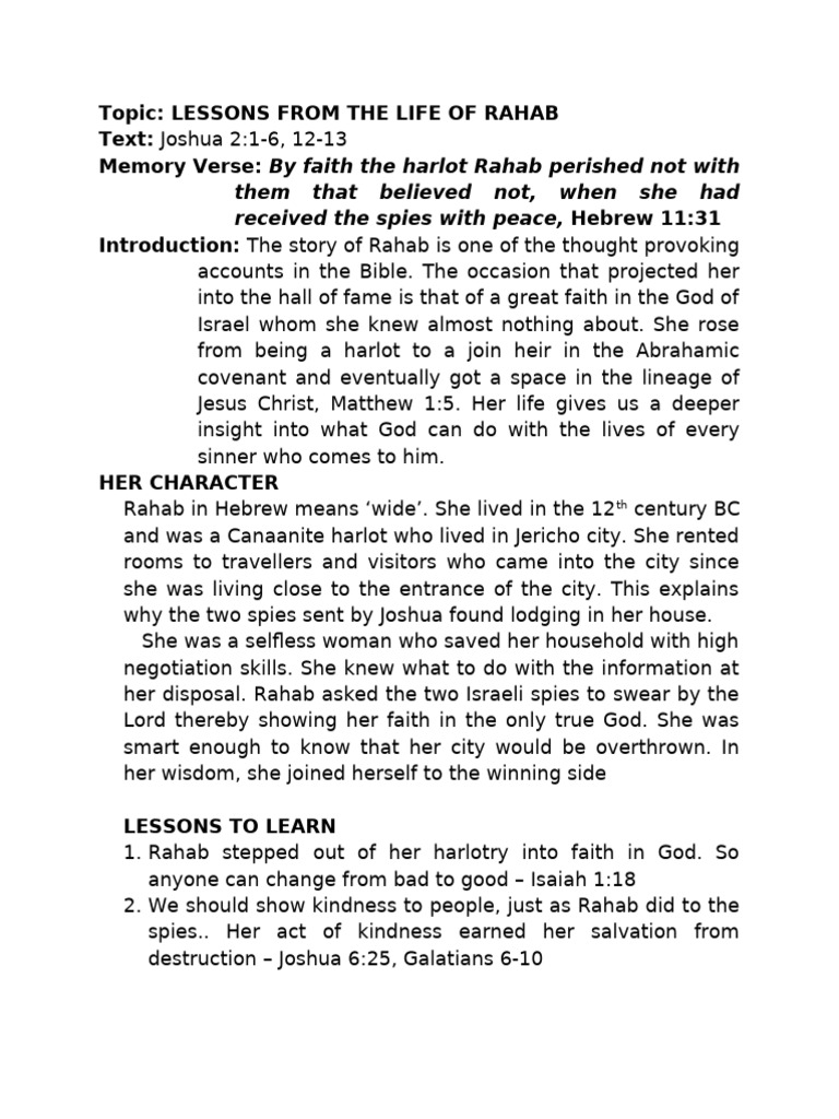 Lessons From The Life of Rahab | PDF | Christian Belief And Doctrine ...
