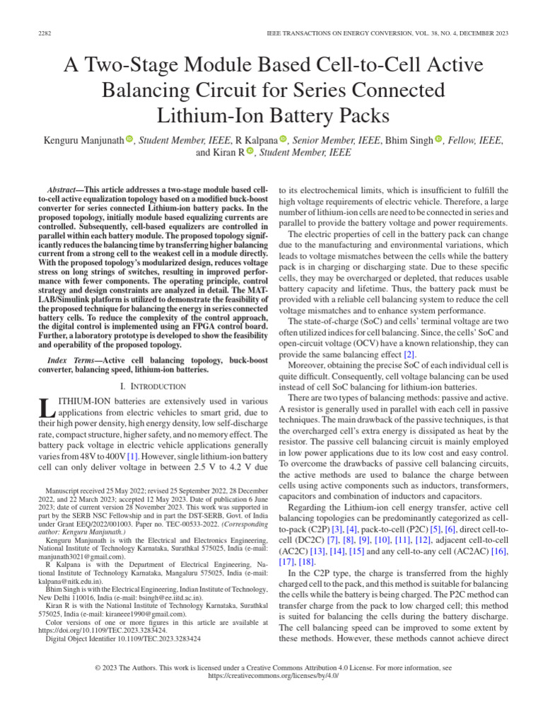 A Two-Stage Module Based Cell-to-Cell Active Balancing Circuit For ...