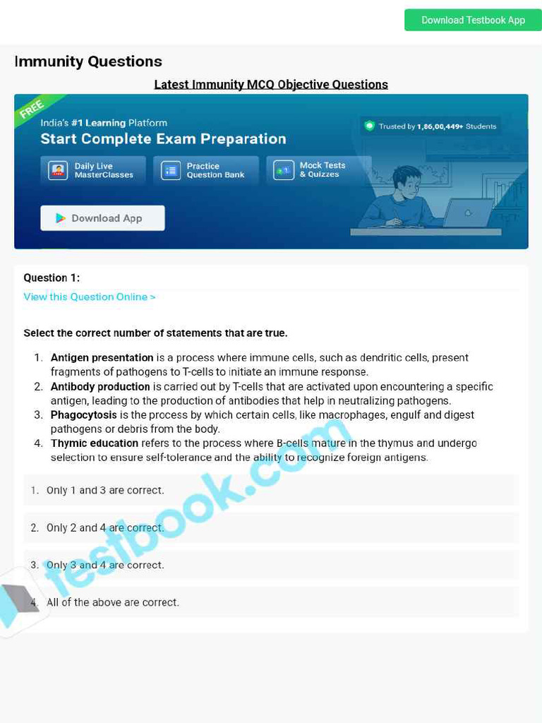 MCQ On Immunity 632da994955eb8c2dfa4390c | PDF