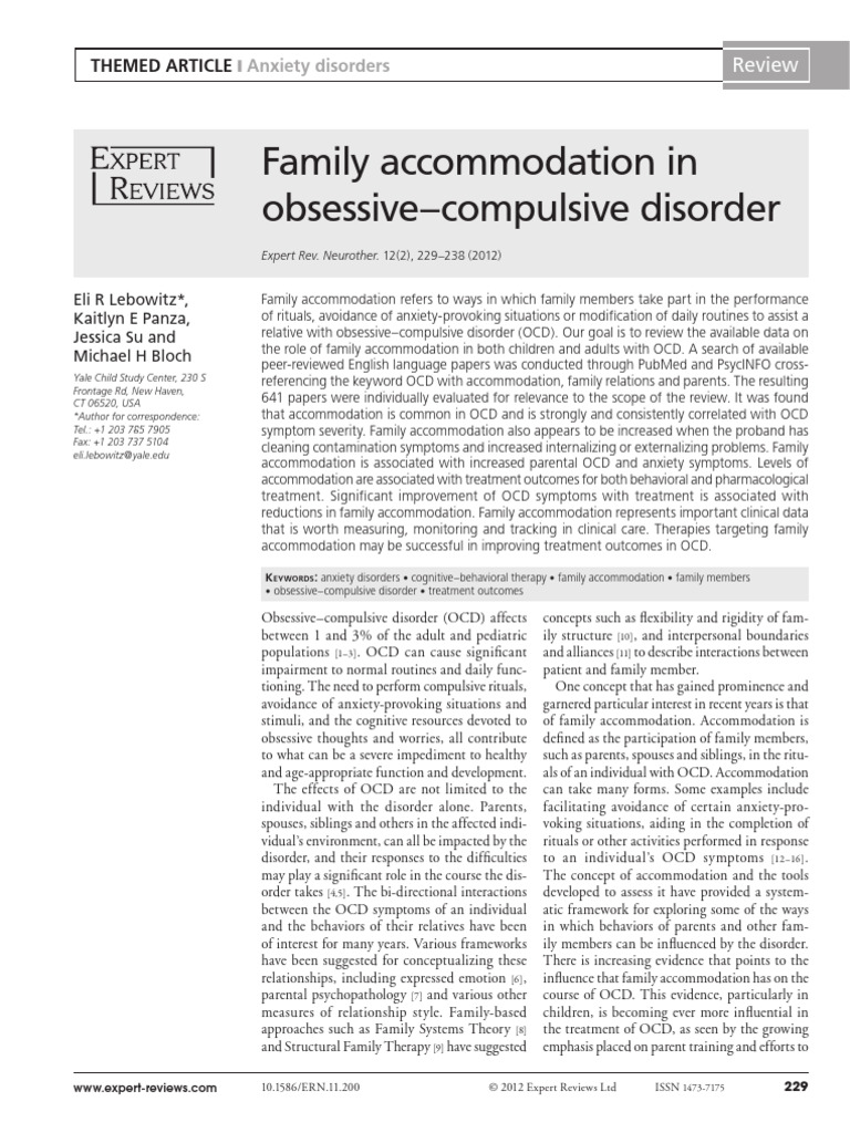 Family Accommodation in OCD Treatment | PDF | Obsessive–Compulsive ...