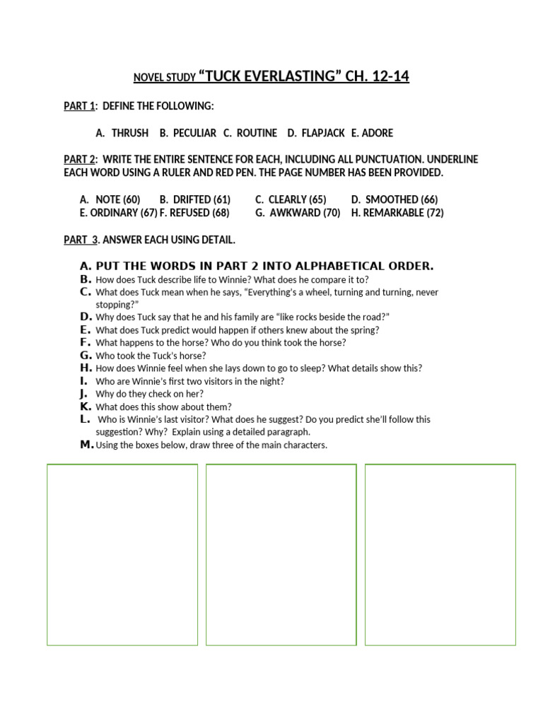 Tuck Everlasting Chapter 12 Activities | PDF