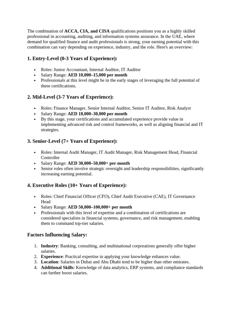 Salary of ACCA+CIA+CISA Combo in UAE | PDF