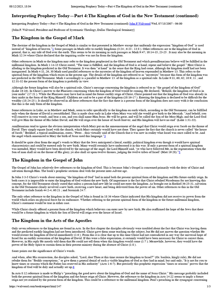 Interpreting Prophecy Today-Part 4 - The Kingdom of God in The New ...