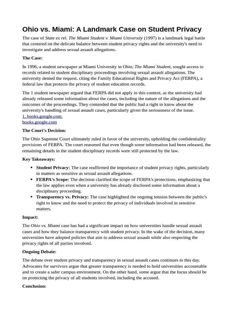 Ohio vs. Miami: A Landmark Case On Student Privacy | PDF | Privacy ...