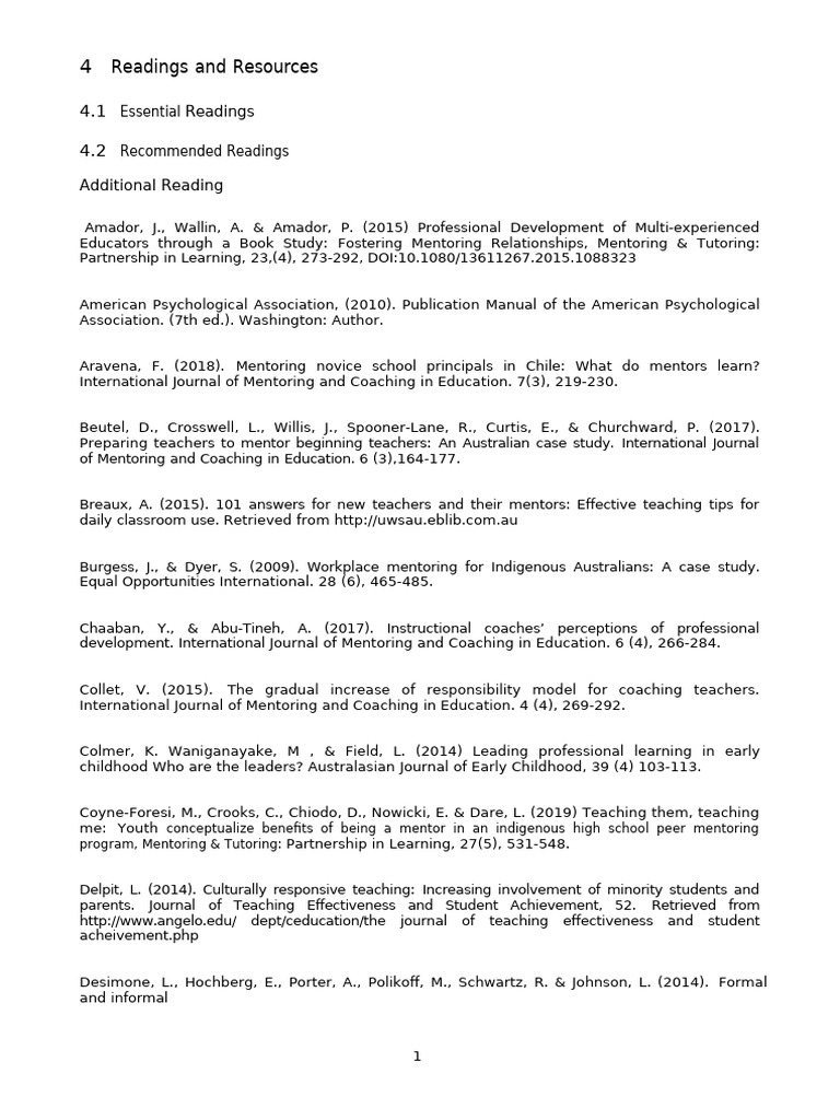 Additional Reading and Resouces | PDF | Mentorship | Teachers