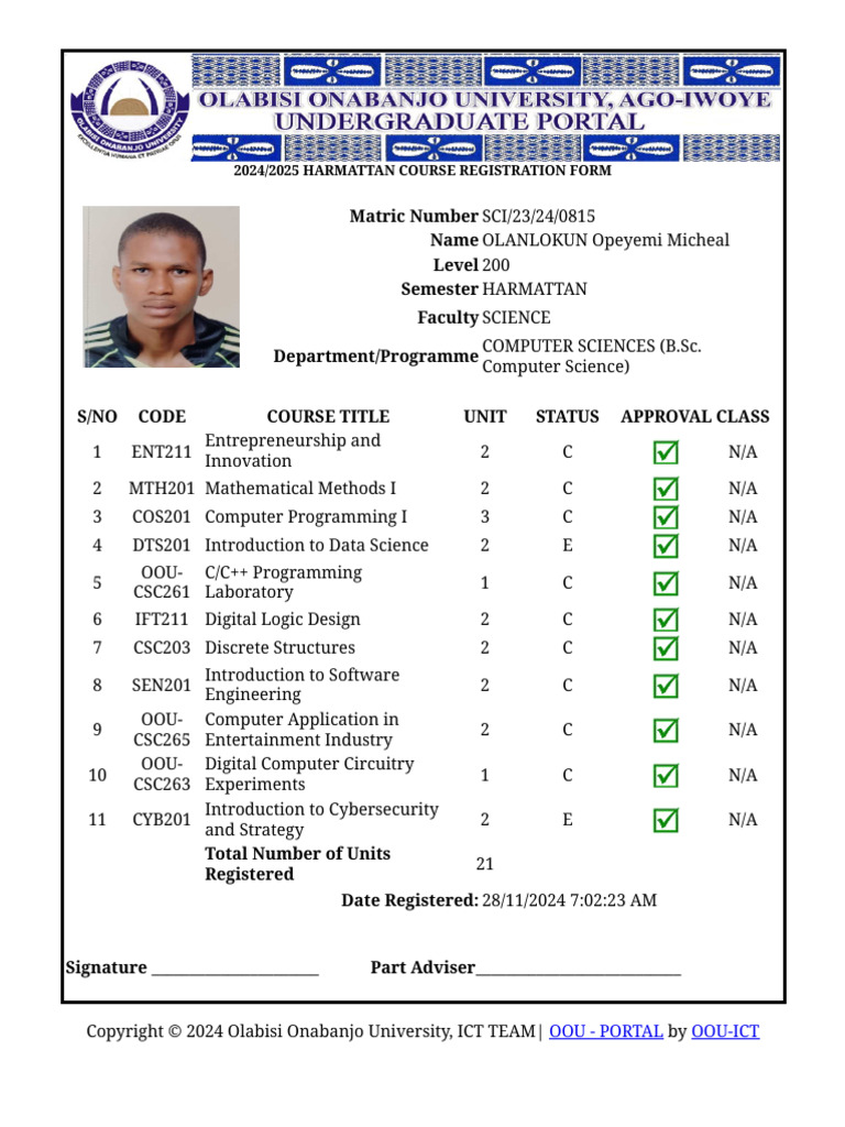 200lvl Ham Course Form | PDF