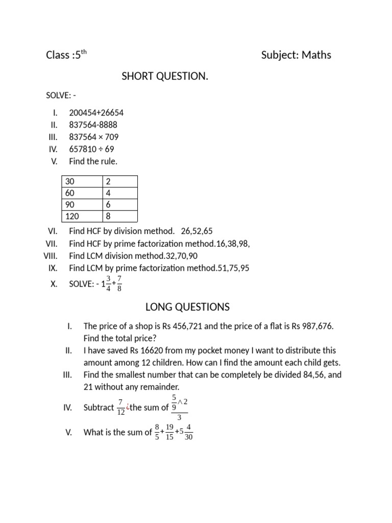 5th Maths | PDF