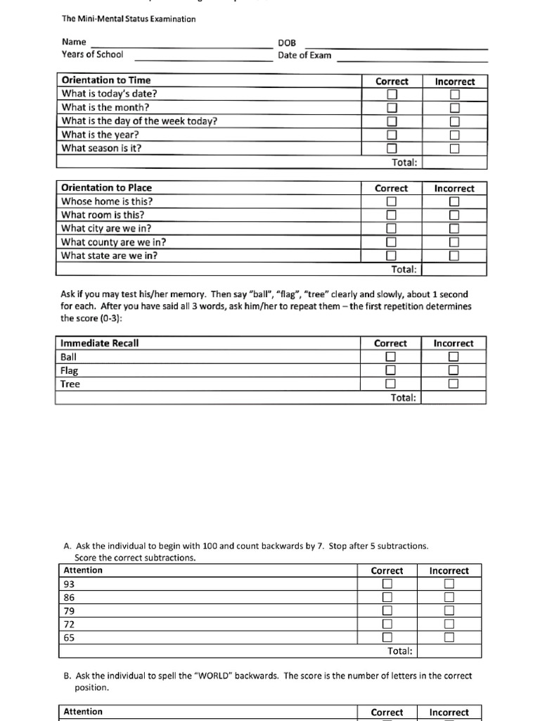 Mini-Mental Exam Form | PDF
