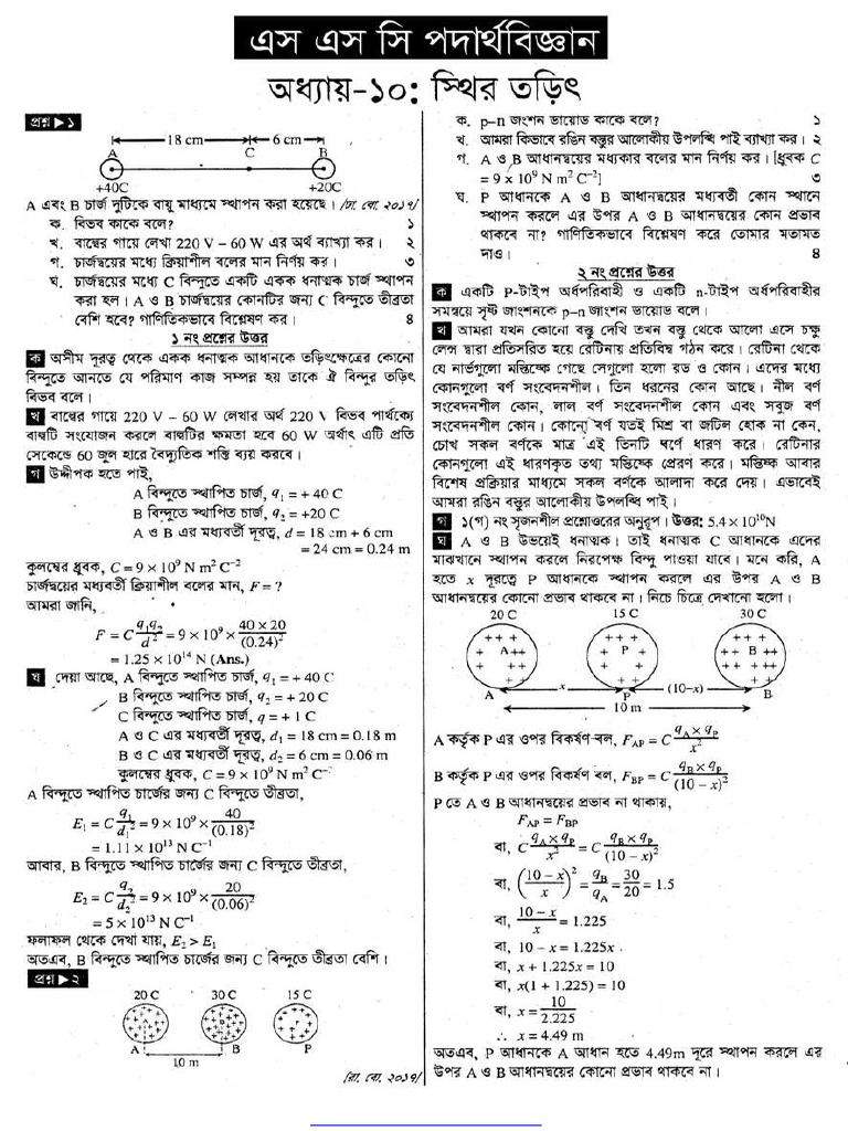 SSC Physics Note Chapter 10 Statical Electricity | PDF