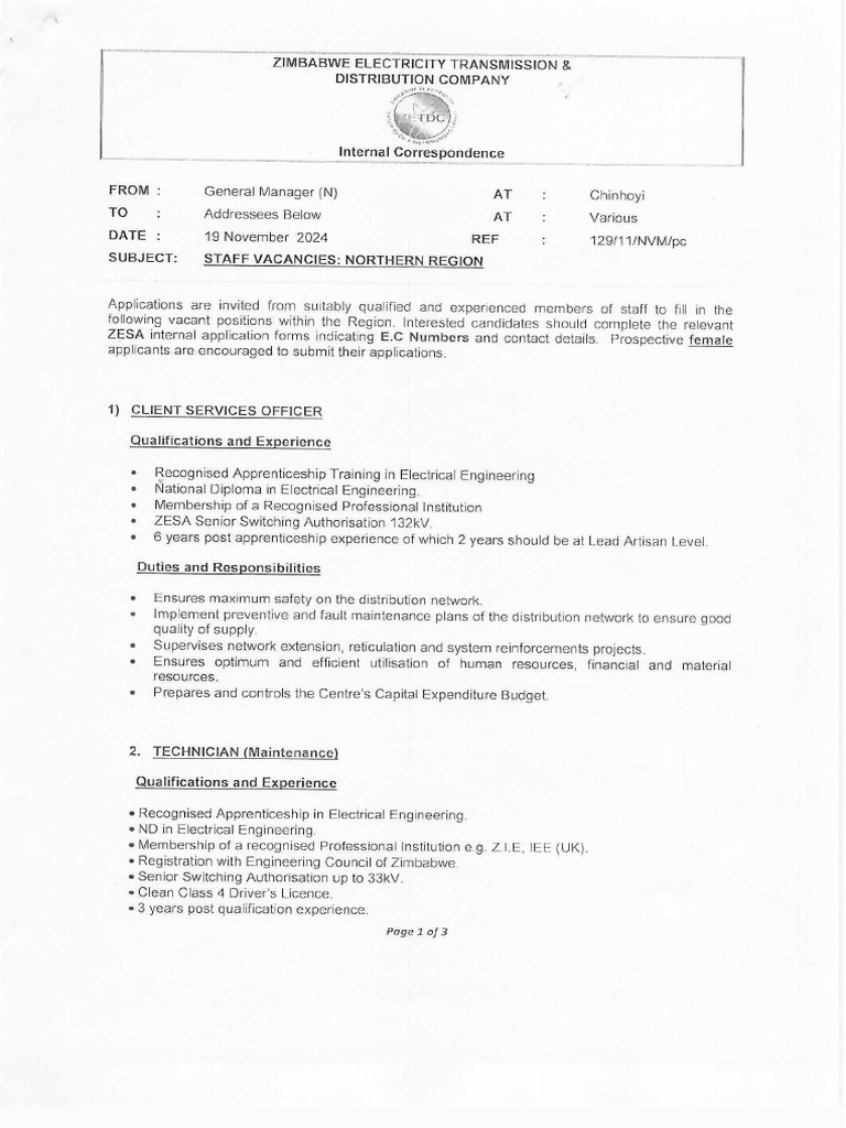 Staff Vacancies - Northern Region | PDF