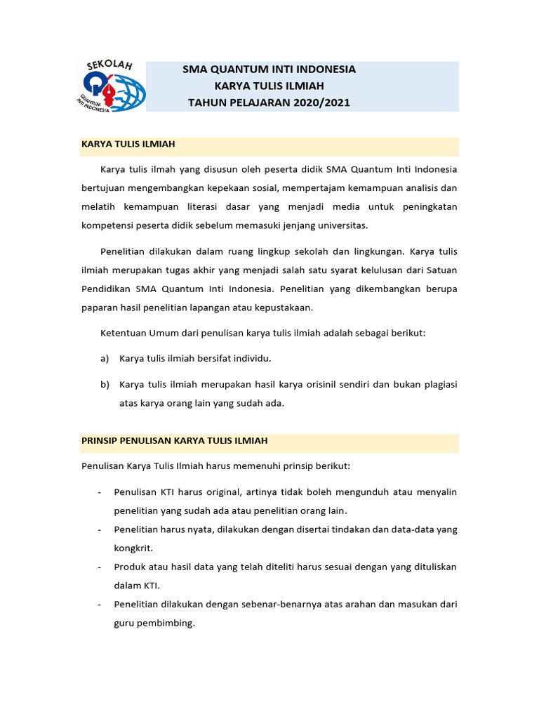 PANDUAN PENYUSUNAN KTI (1) | PDF