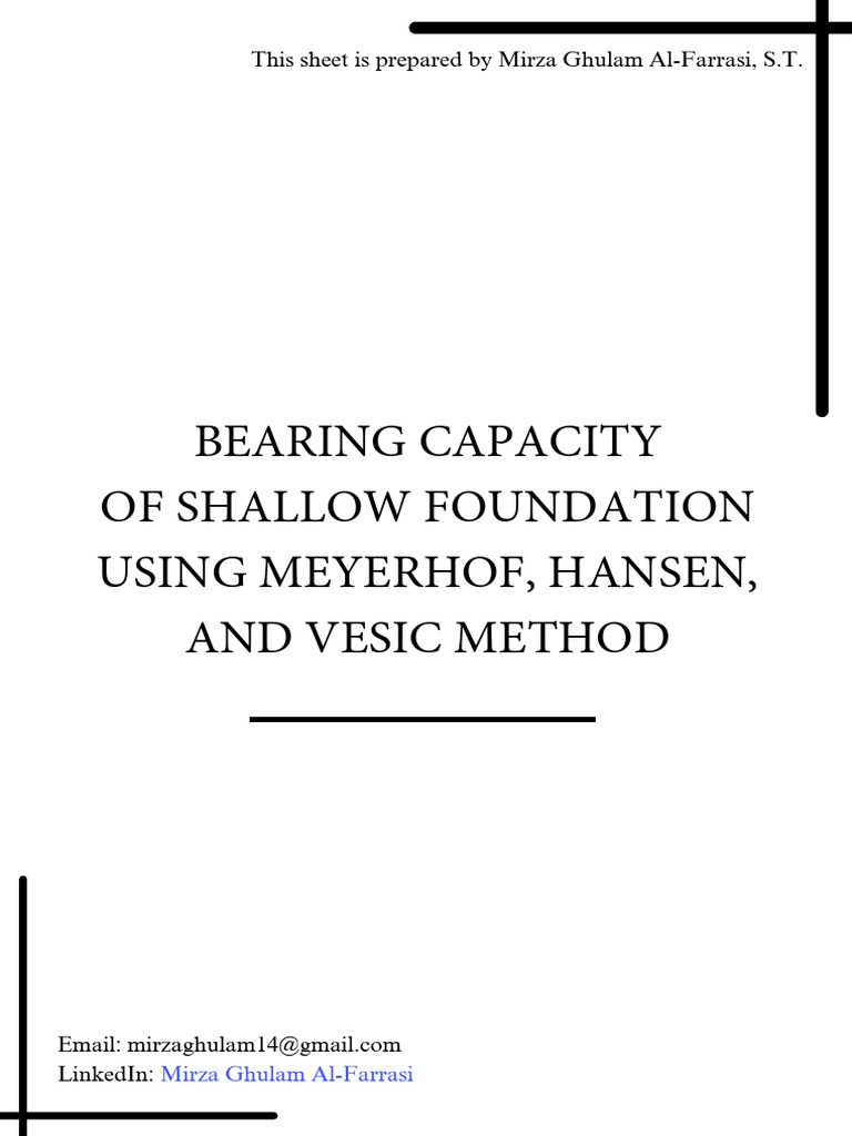 Meyerhof, Hansen, Vesic Method - by Mirza Ghulam Al-Farrasi | PDF ...