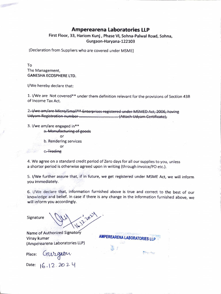 MSME Declaration | PDF