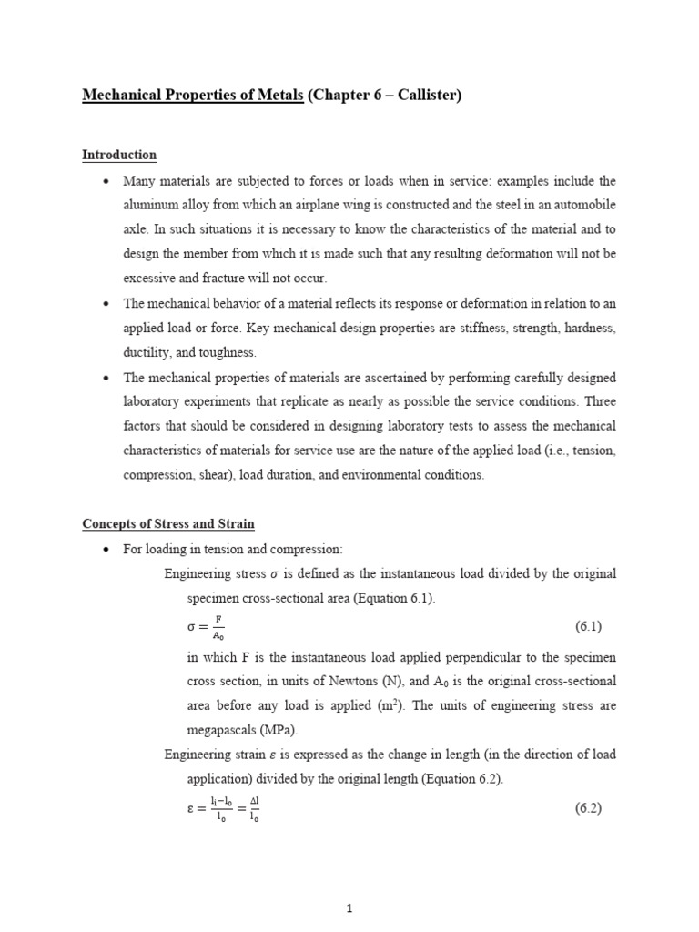 4 - Mechanical Properties of Metals | PDF | Deformation (Engineering ...