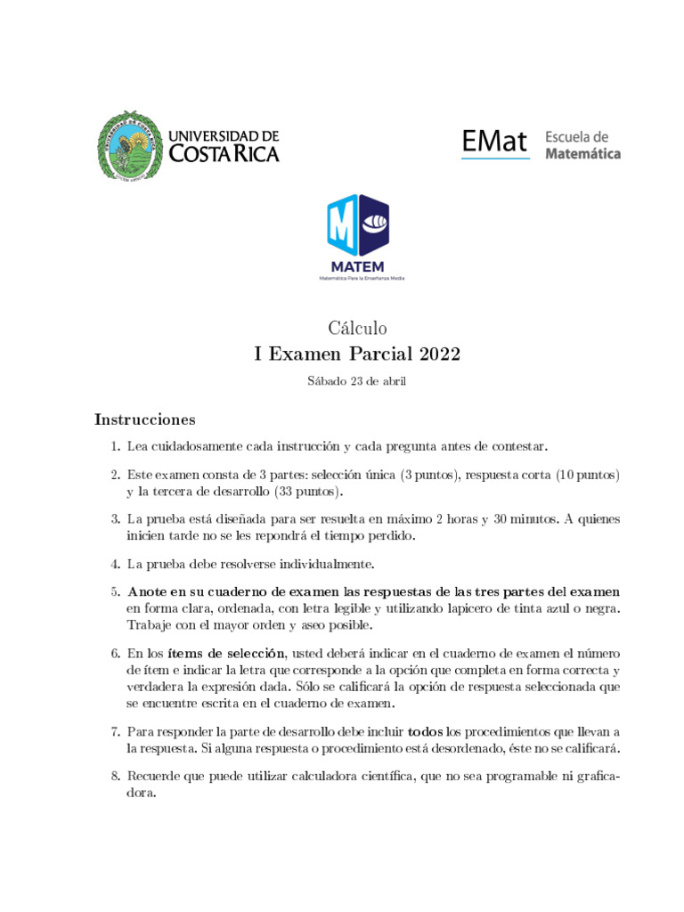I P Calculo MATEM 2022 | PDF