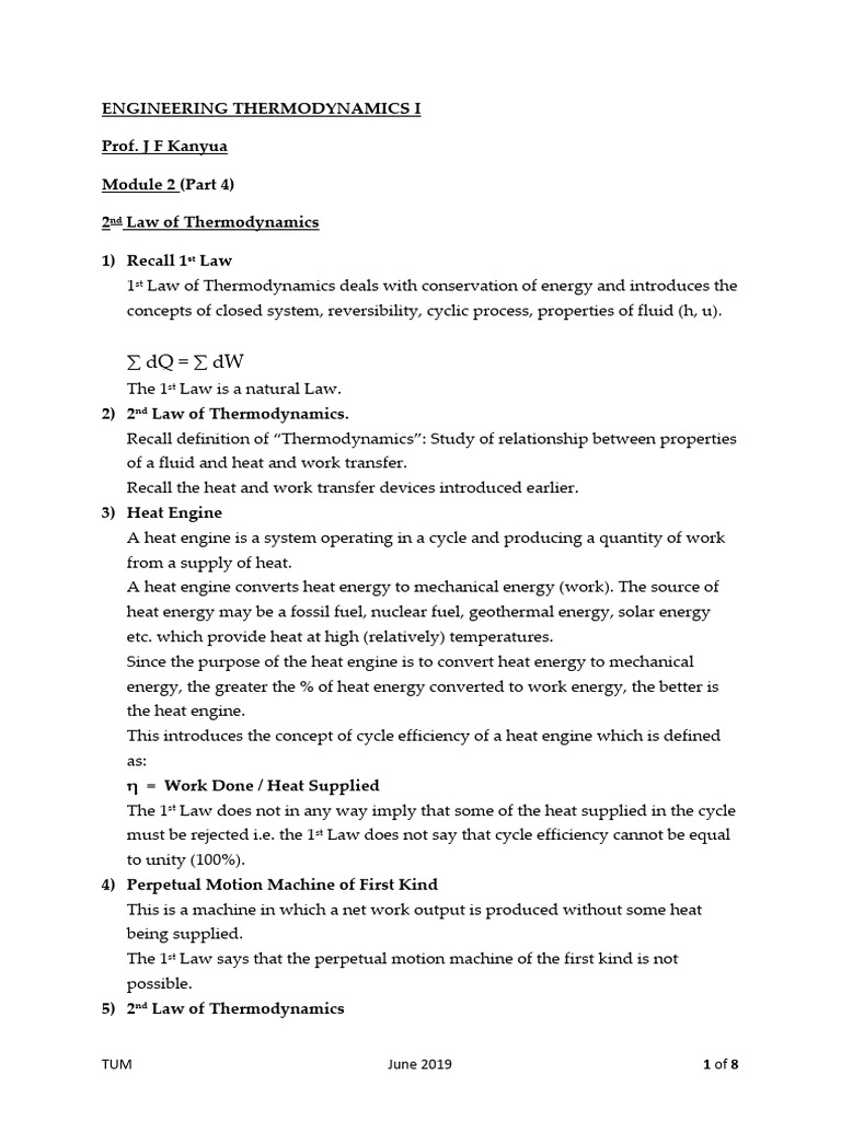 Module 2 Part 4 Engineering Thermodynamics I | PDF | Heat | Second Law ...