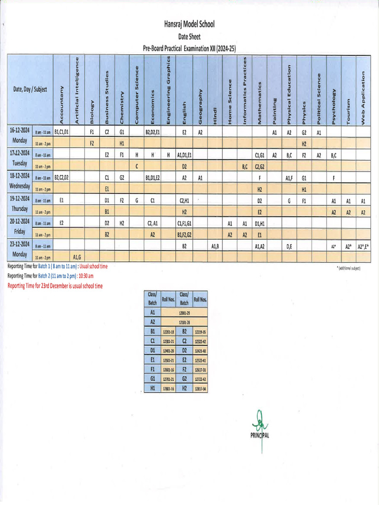 Revised Date Sheet Pre Board Practical 24-25 | PDF