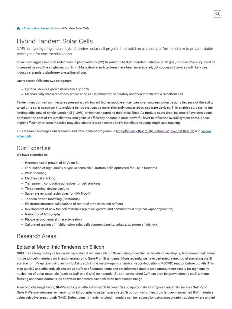 Hybrid Tandem Solar Cells - Photovoltaic Research - NREL | PDF | Solar ...