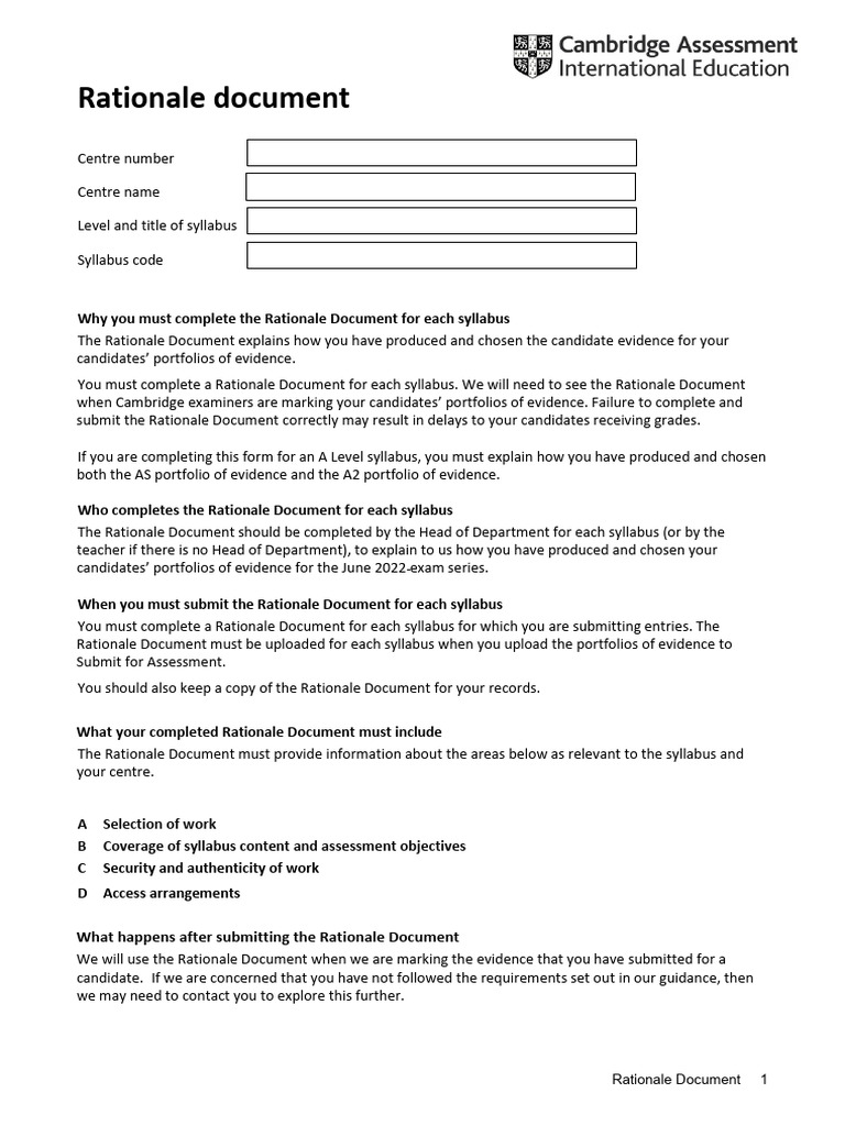Portfolio of Evidence Rationale Document | PDF
