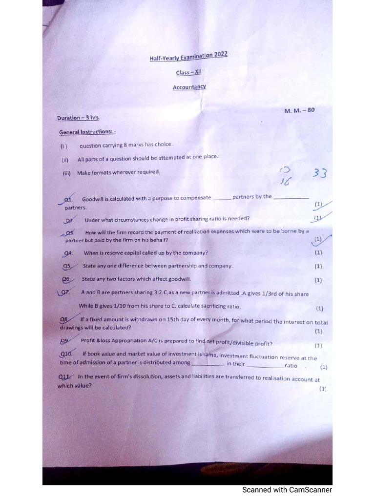 Class XII Acc Hansraj HY 2022-23 | PDF