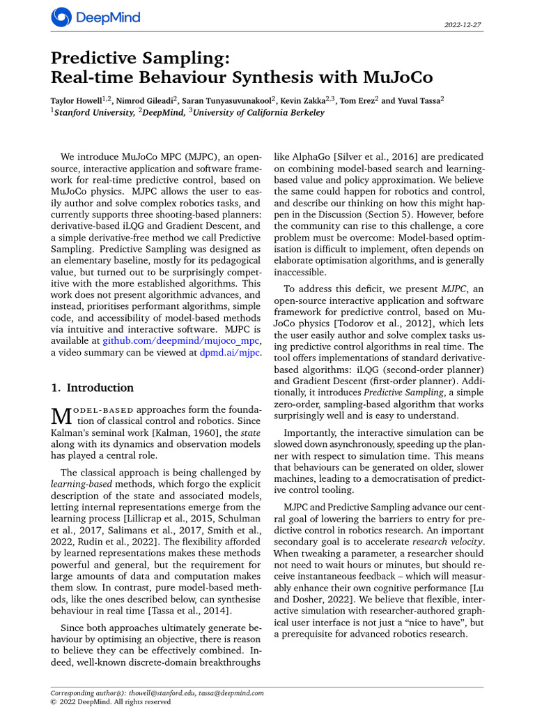 Predictive Sampling: Real-Time Behaviour Synthesis With MuJoCo | PDF | Mathematical Optimization ...