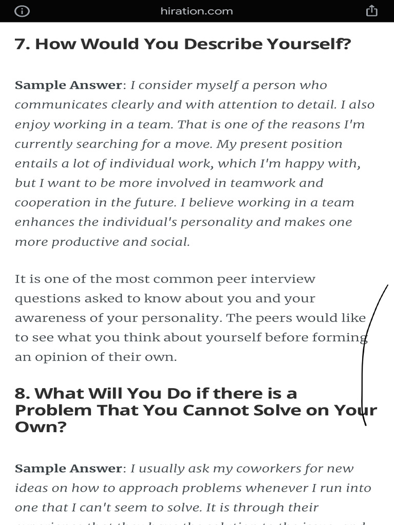 Top 50 Peer Interview Questions With Sample Answe | PDF