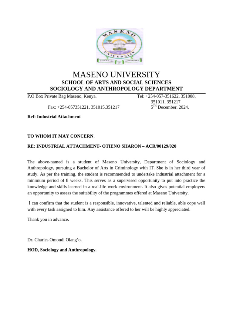 Attachment Letter Template | PDF