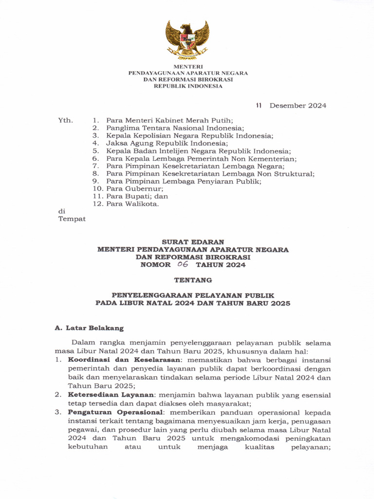 Surat Edaran Menteri PANRB No. 06/2024 | PDF