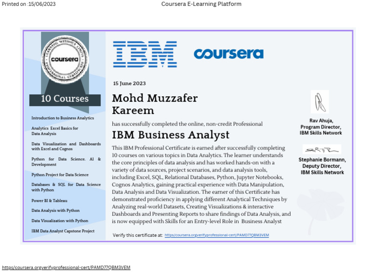 Muzaffer Kareem, IBM BA Coursera Cert | PDF | Data Analysis | Analytics