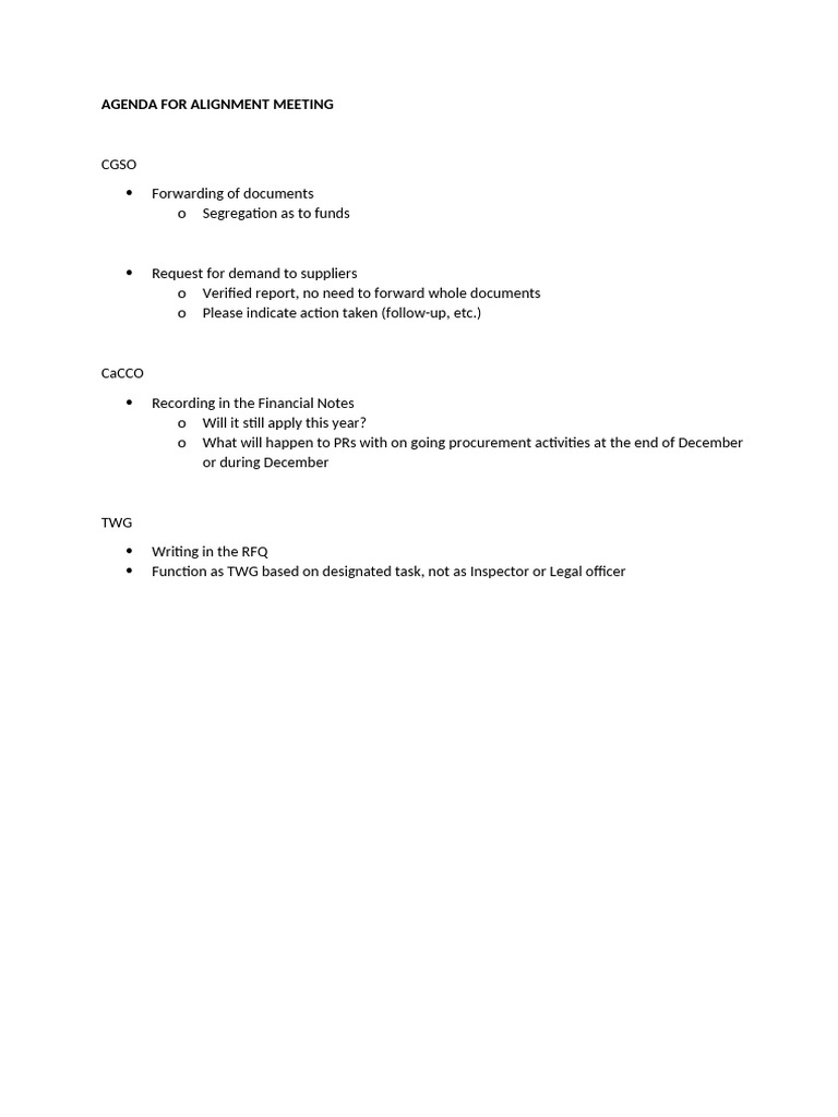 Agenda For Alignment Meeting | PDF