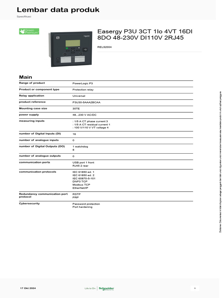 Schneider Electric PowerLogic P3 Protection Relays REL52004 | PDF | Ac ...
