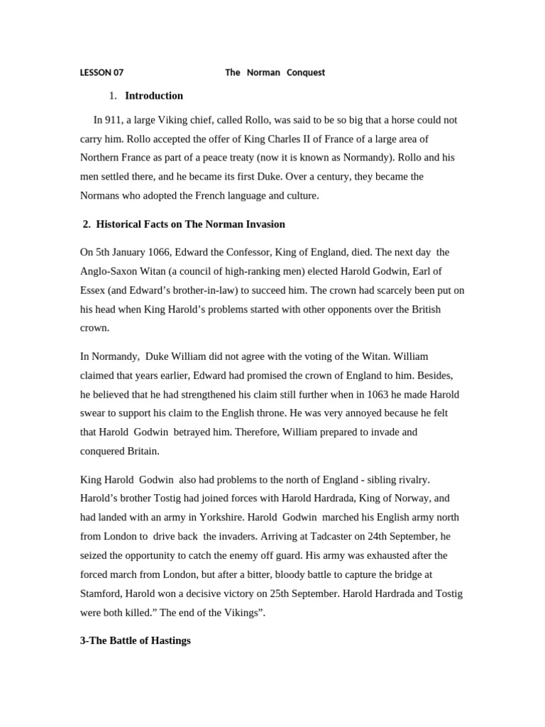 LESSON 07 The Norman Conquest | PDF | William The Conqueror | Normans