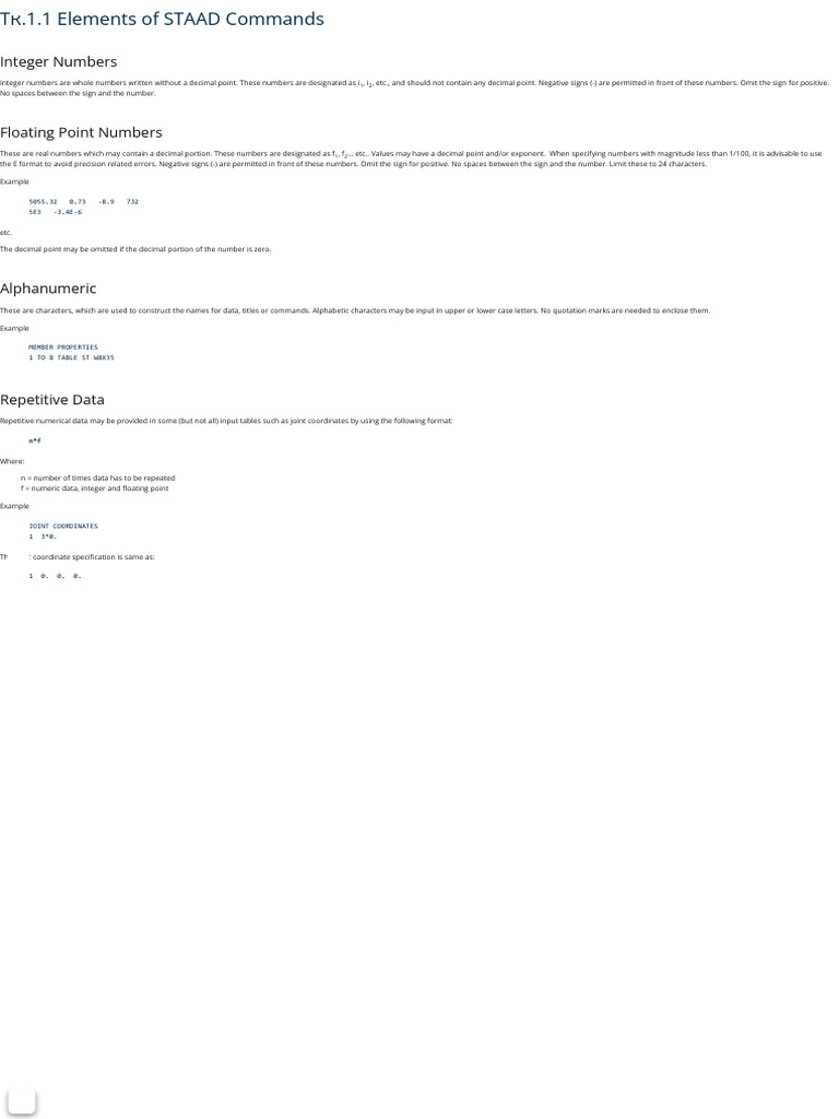 TR.1.1 Elements of STAAD Commands | PDF