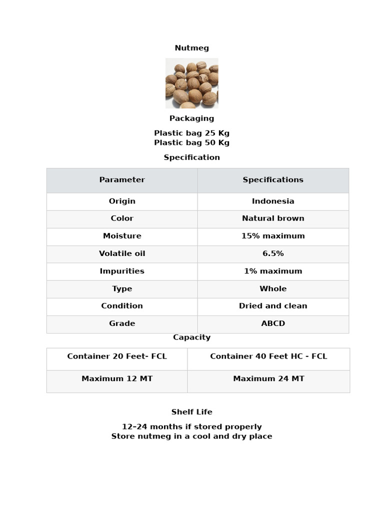 Nutmeg specs | PDF