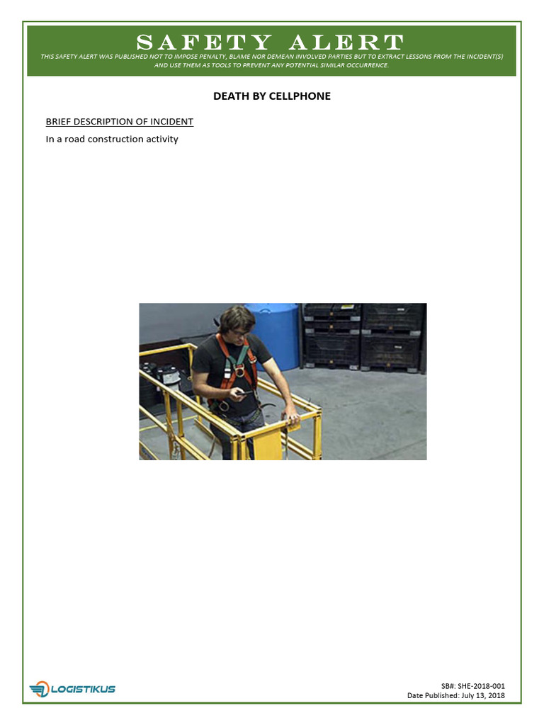 SA-001, Death by Cellphone | PDF | Safety