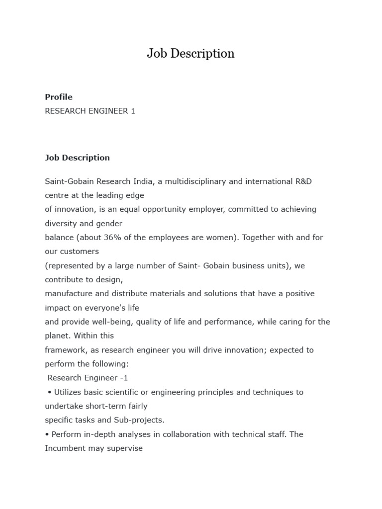 Research Engineer Job Description | PDF
