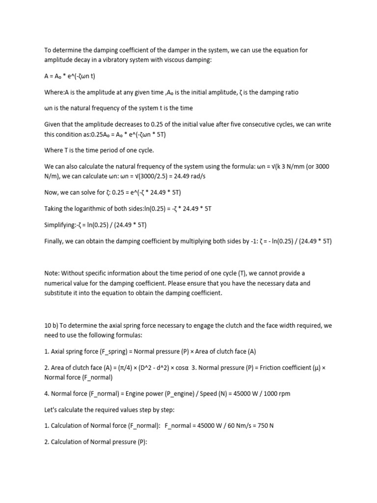 Damping Coefficient & Clutch Calculations | PDF | Damping | Torque