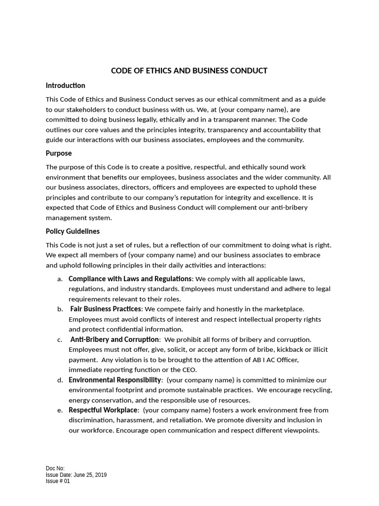 Sample Code of Ethics & Business Conduct | PDF | Bribery | Social Ethics