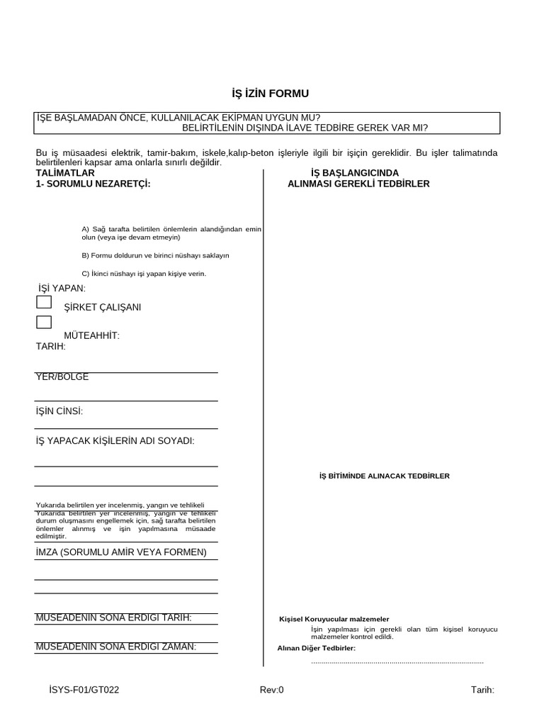 2. i̇ş i̇zi̇n Formu | PDF