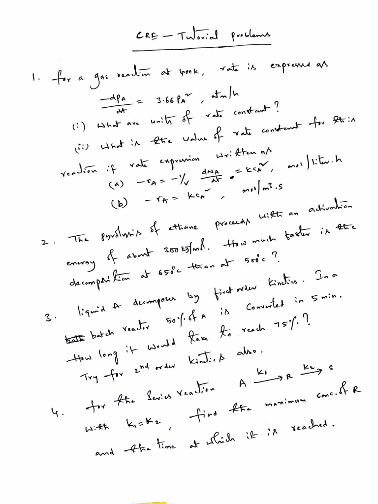 CRE - Tutorial Problems | PDF