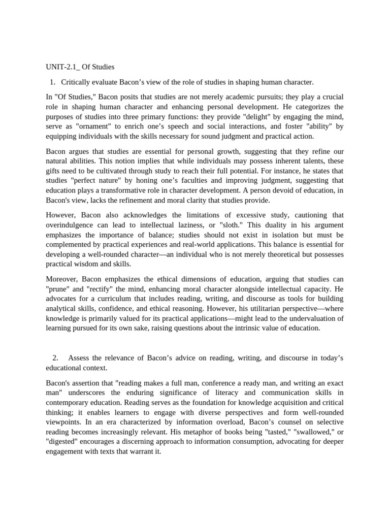 UNIT-2 10 MARKS | PDF | Humanism | Learning