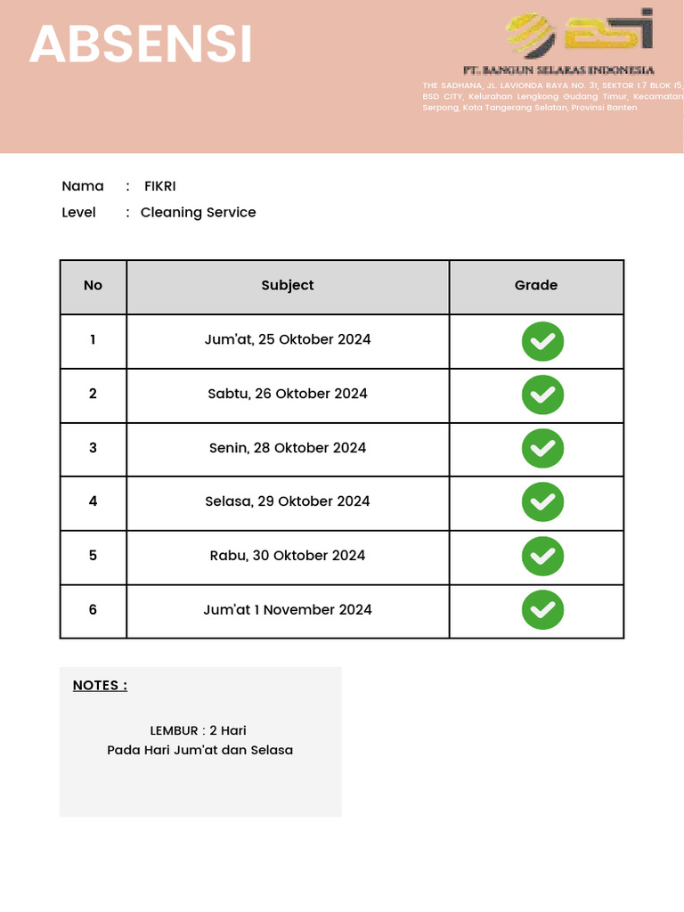 Absensi Cleaning Service | PDF