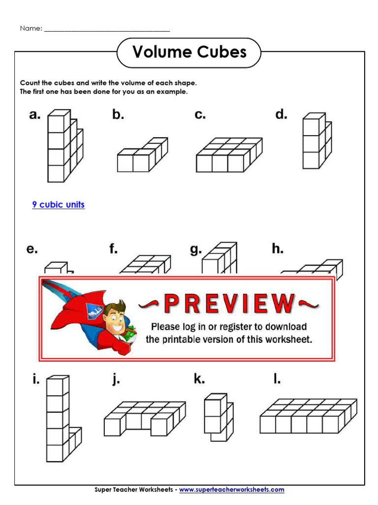 Volume Cubes Worksheet
